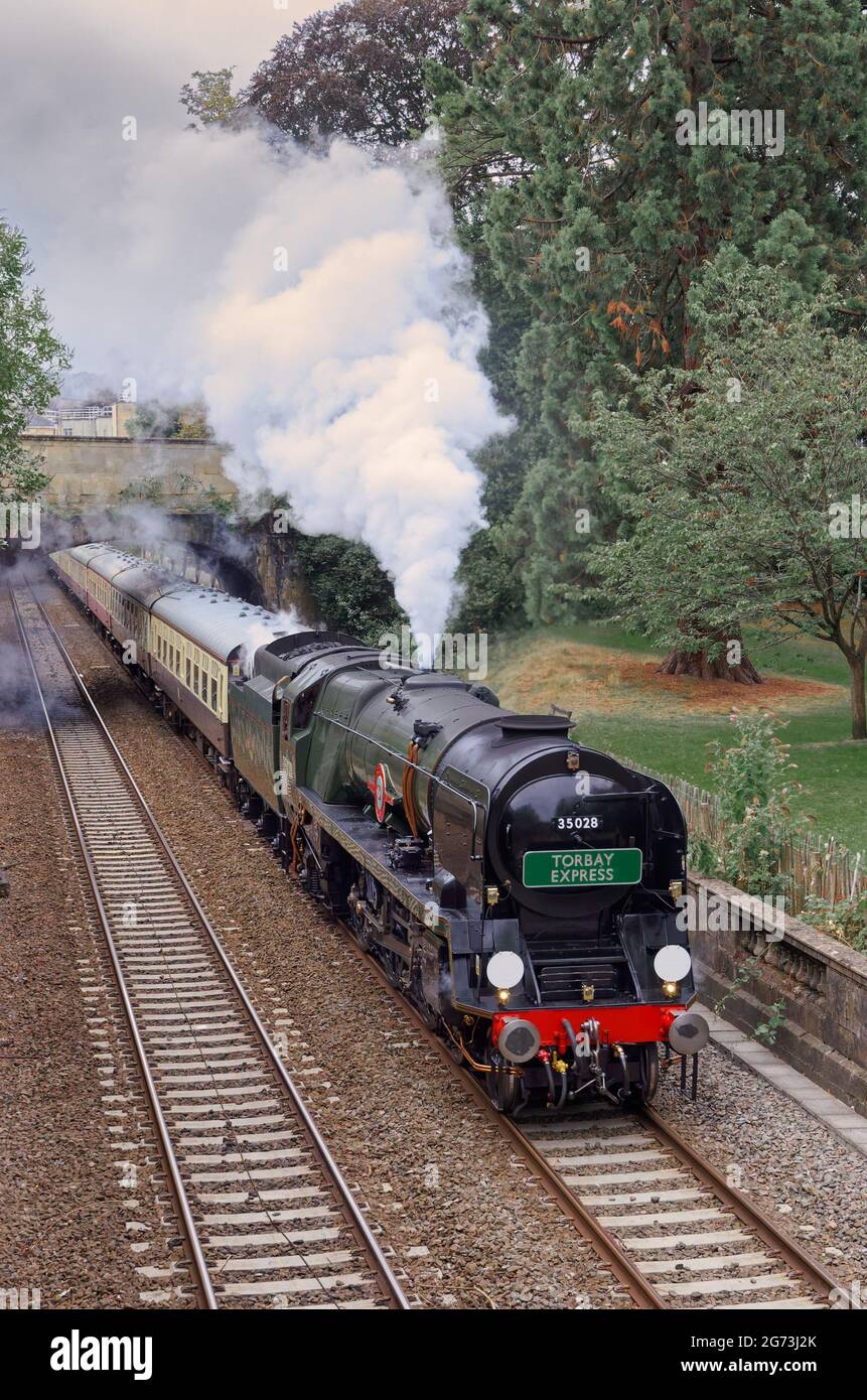 Clan Line steam train through Bath Stock Photo - Alamy