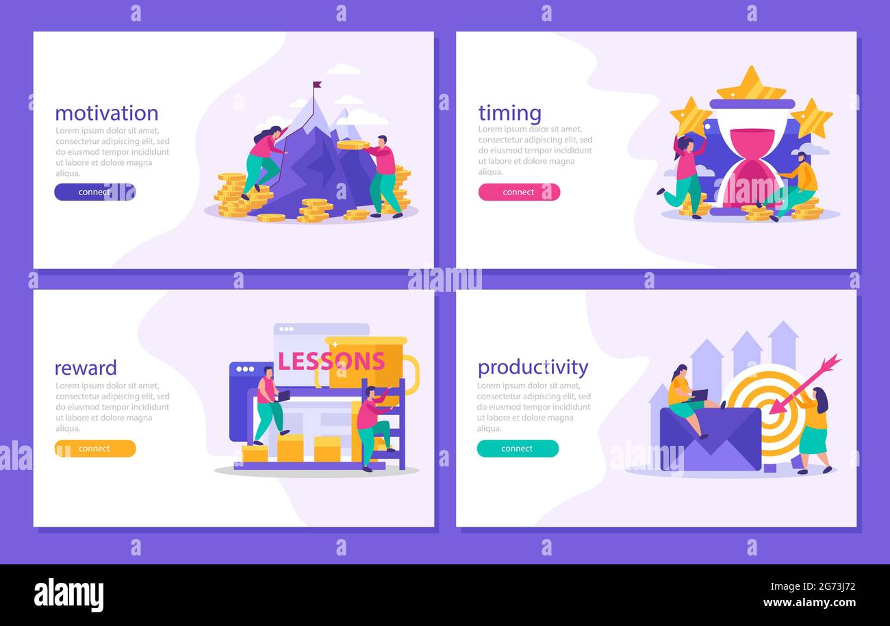 Business gamification 2x2 design concept set of four banners ...