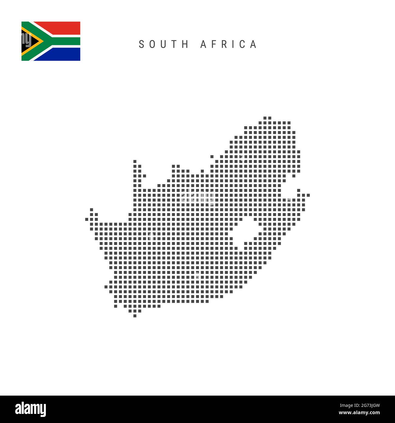 Square dots pattern map of South Africa. South African dotted pixel map with national flag ...