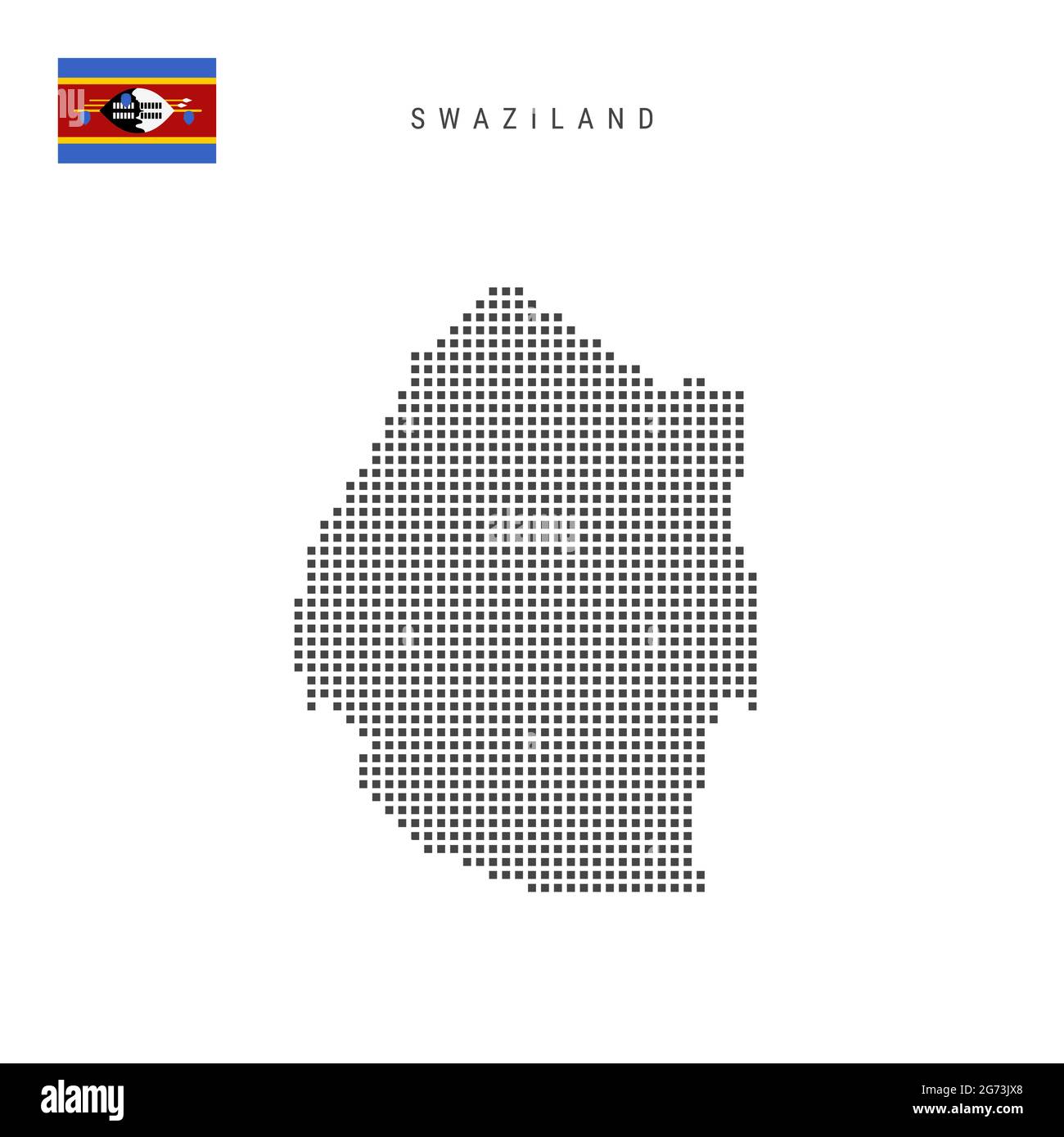 Square dots pattern map of Swaziland. Eswatini dotted pixel map with national flag isolated on ...