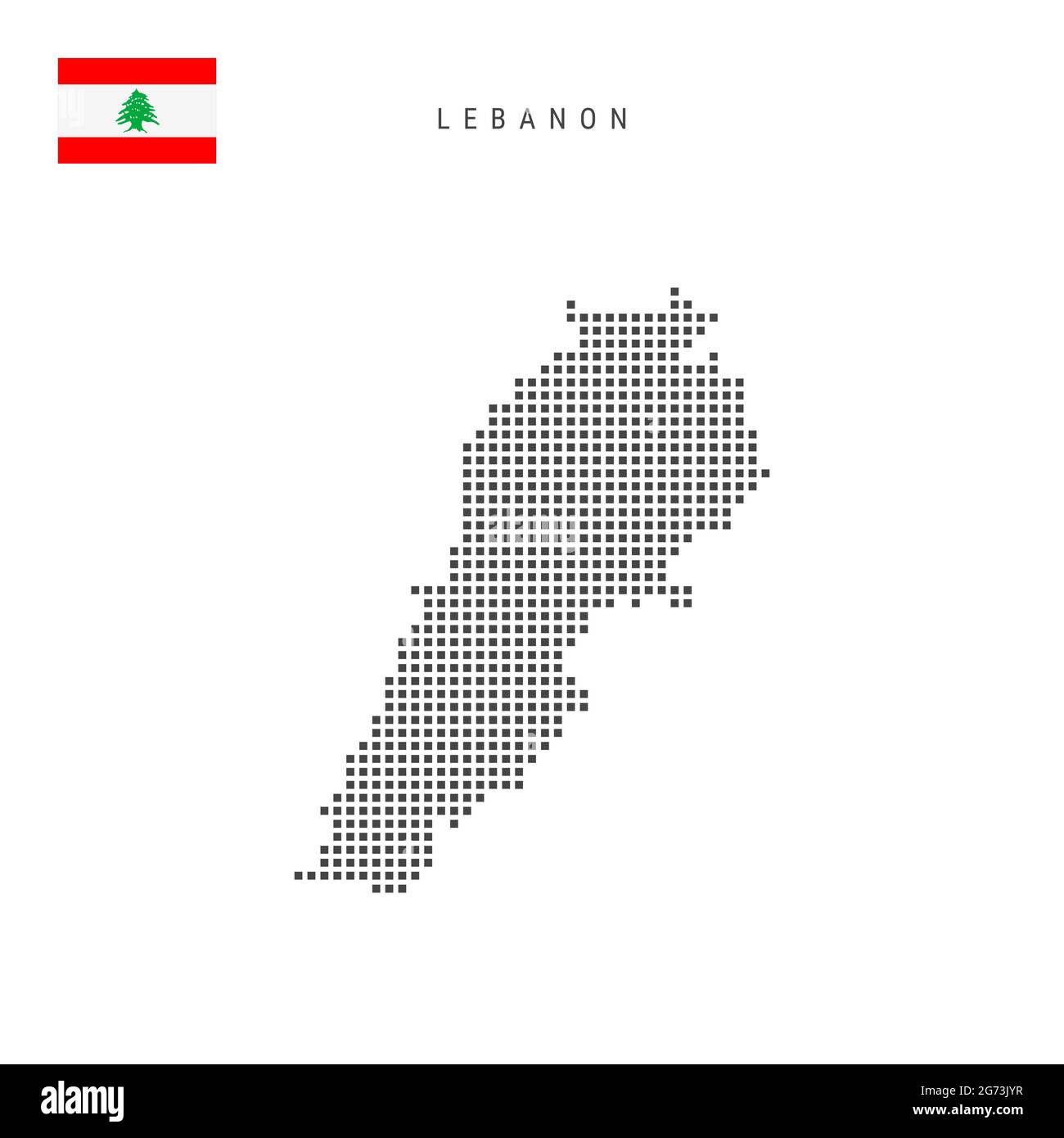 Square dots pattern map of Lebanon. Lebanese dotted pixel map with national flag isolated on ...