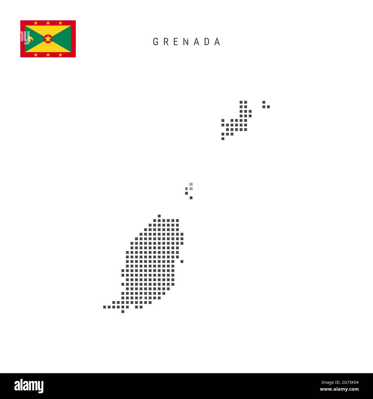 Square dots pattern map of Grenada. Grenadian dotted pixel map with national flag isolated on ...