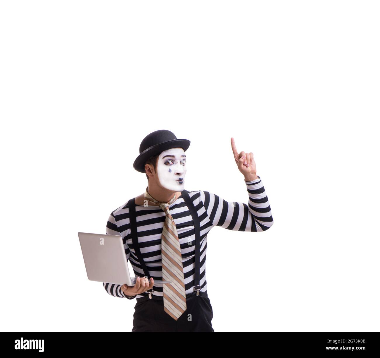 The mime with laptop isolated on white background Stock Photo - Alamy