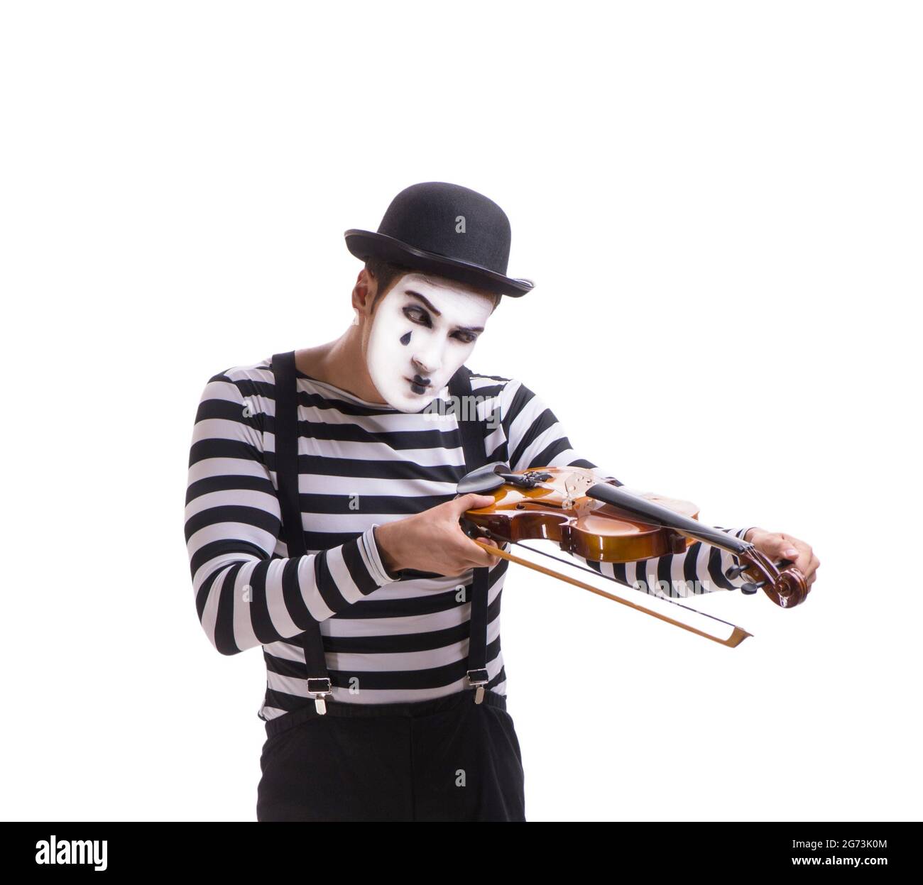 The mime playing violin isolated on white Stock Photo - Alamy
