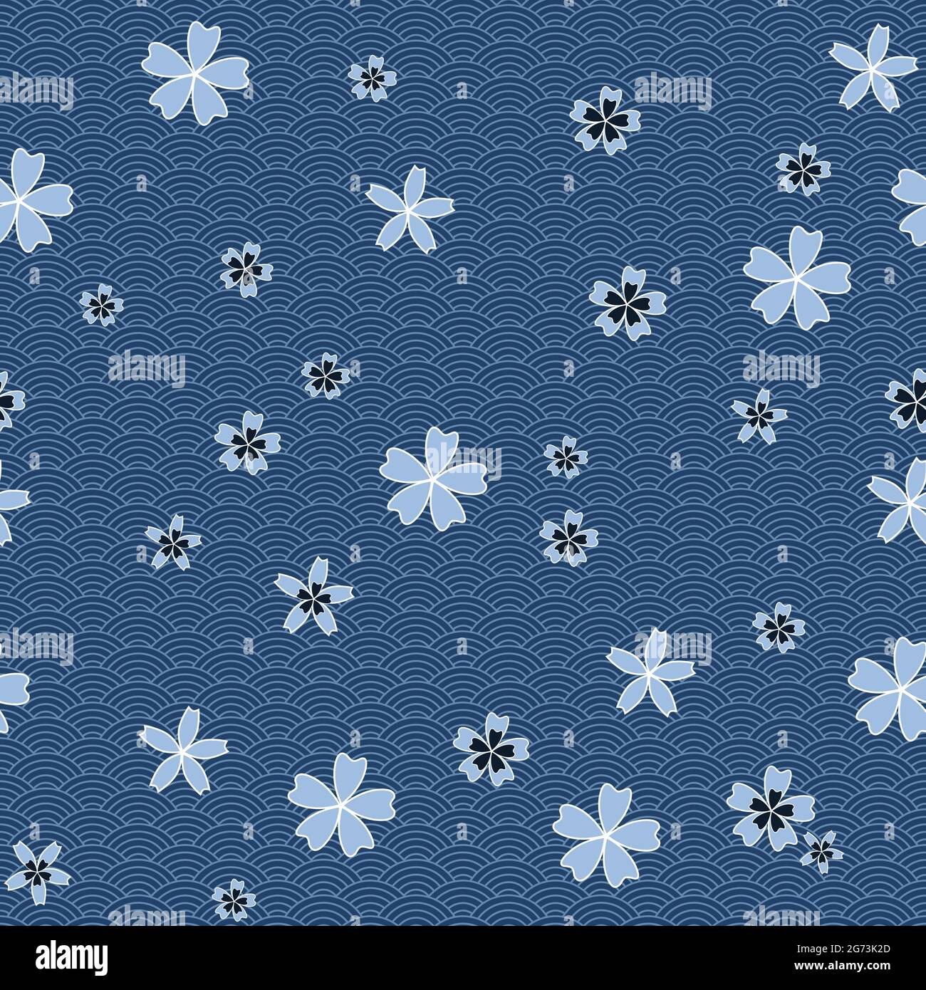 Japanese Koi Fish Vector Seamless Pattern in Deep Blue Colors for ...