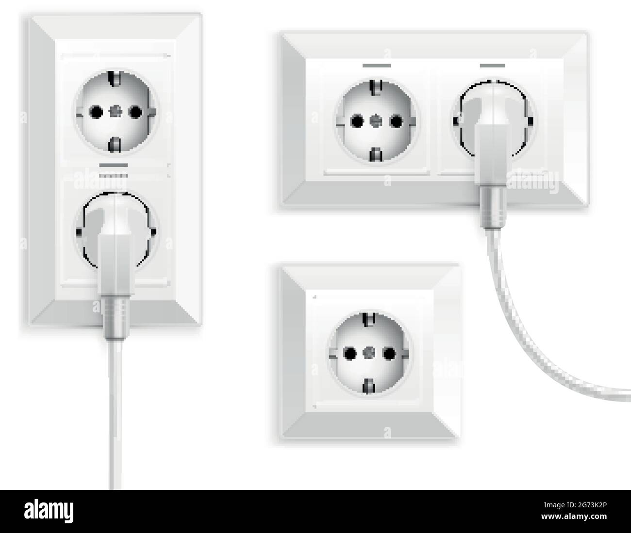 Power socket realistic set with isolated images of wall mounted power ...