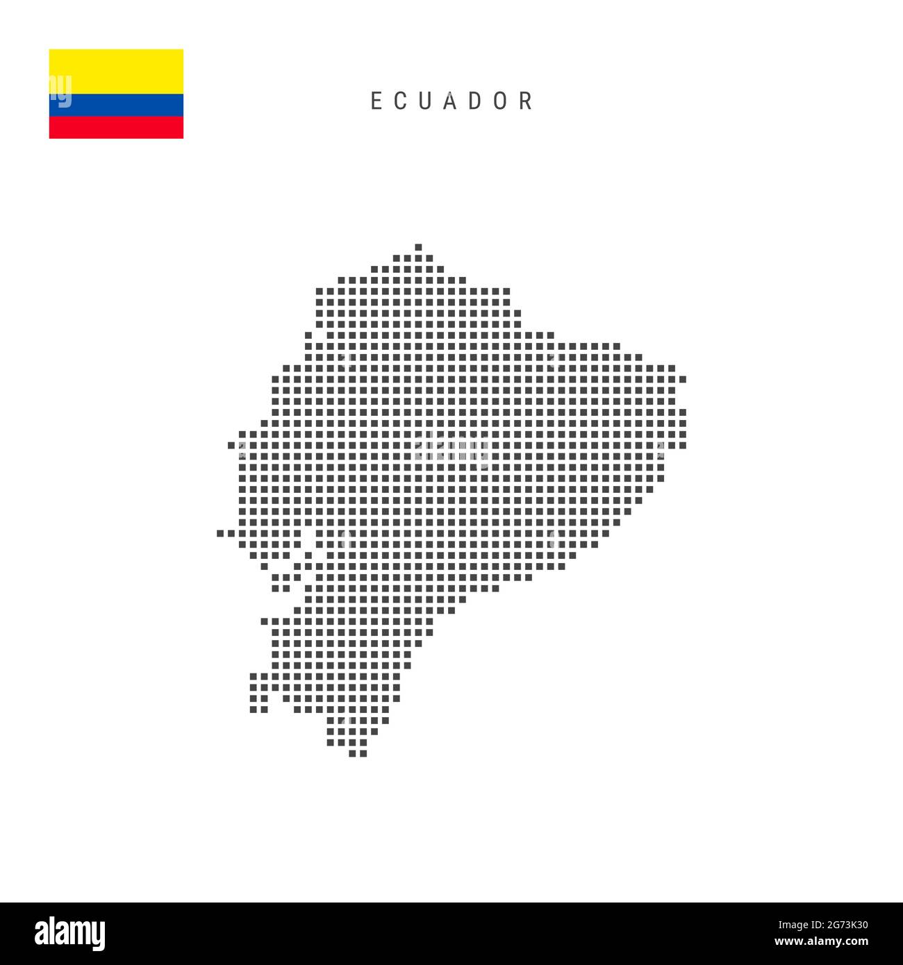 Square dots pattern map of Ecuador. Ecuadorian dotted pixel map with national flag isolated on ...