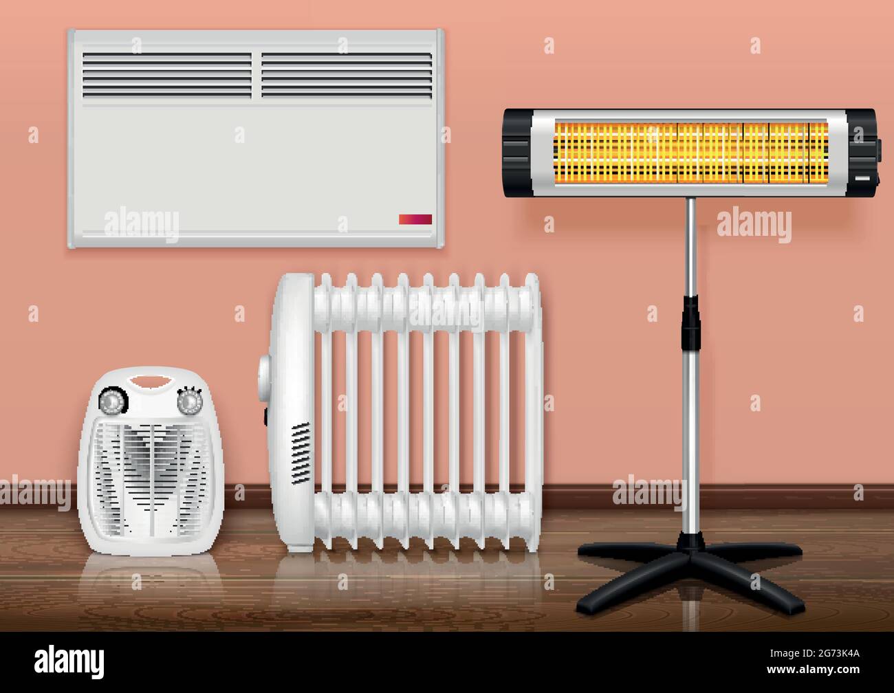 Heaters interior realistic composition with set of different heaters in ...