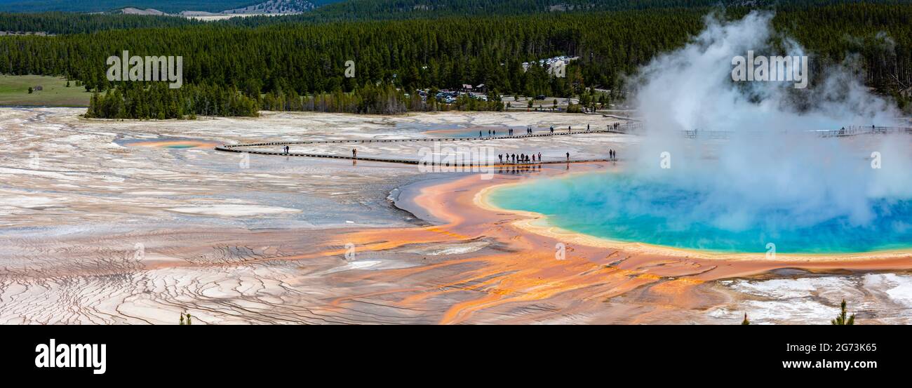 Grand Prismatic Spring in Yellowstone National Park from high angle ...