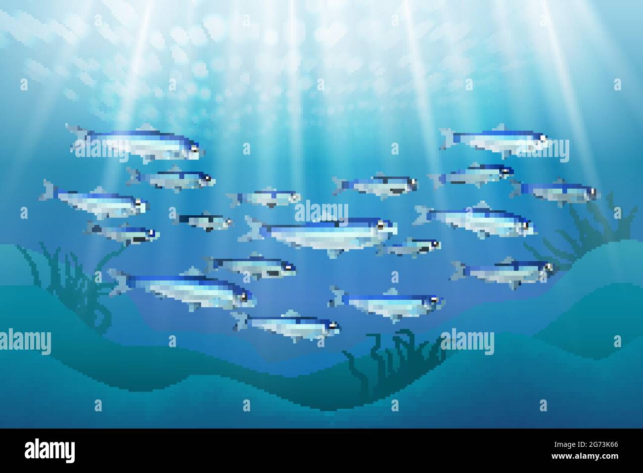 Fish colony schooling close to ocean bottom realistic underwater image ...