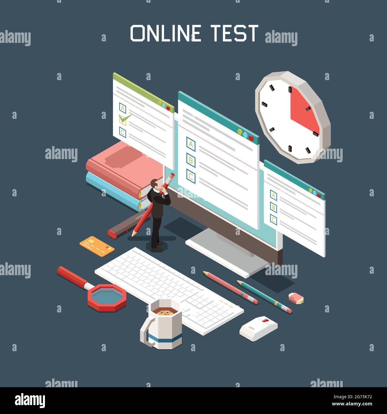 Online test isometric background with forms of questioning on computer ...