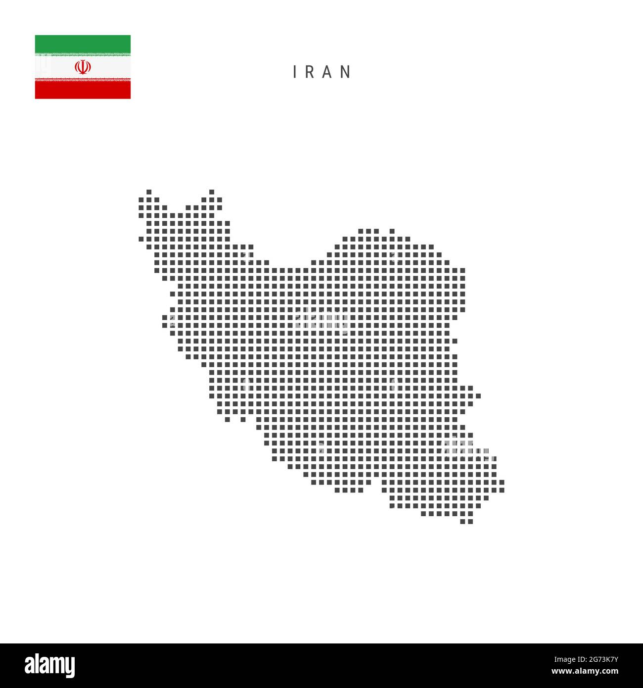 Square dots pattern map of Iran. Iranian dotted pixel map with national flag isolated on white ...