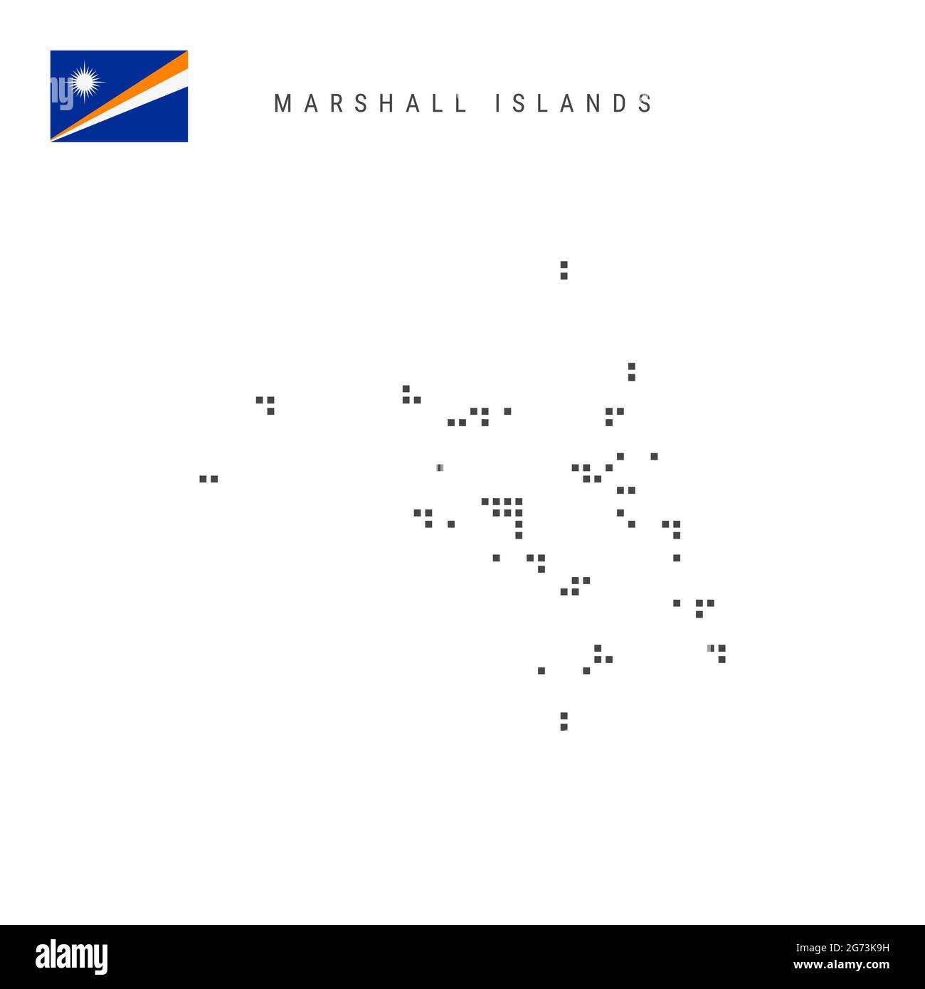 Square dots pattern map of Marshall Islands. Marshallese dotted pixel map with national flag ...
