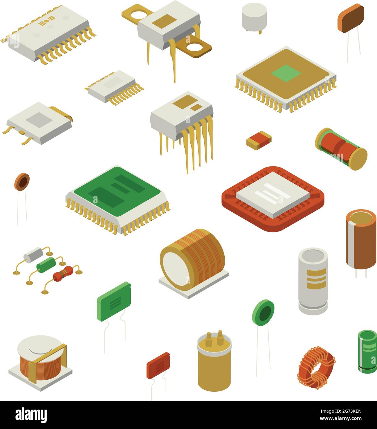 Semiconductor element set with production symbols isometric isolated ...
