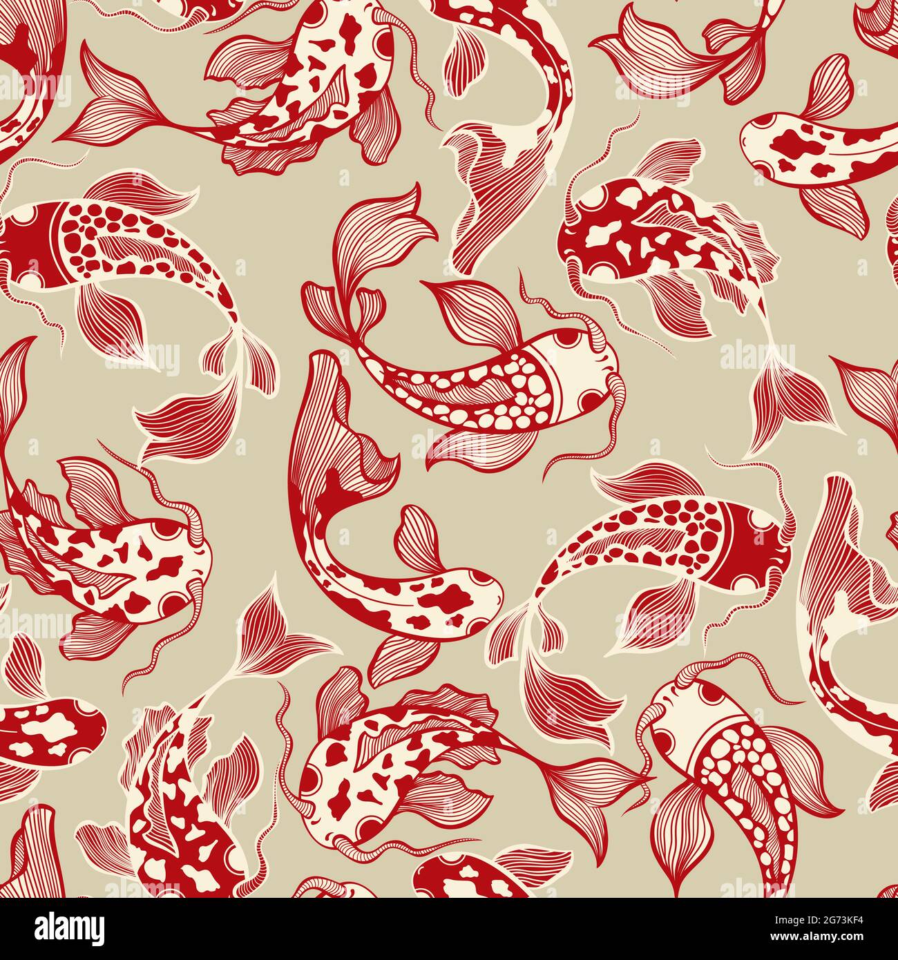 Japanese Koi Fish Vector Seamless Pattern in Neutral Colors Stock ...