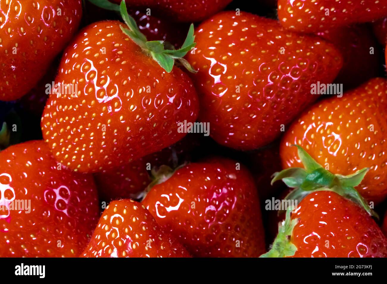 Strawberry closeup background. Top view of strawberries. Texture top ...