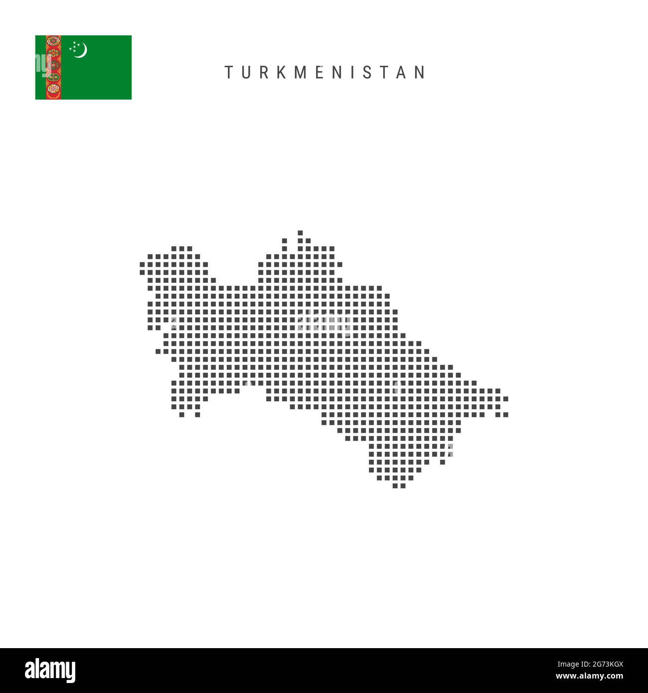 Square dots pattern map of Turkmenistan. Turkmenian dotted pixel map with national flag isolated ...