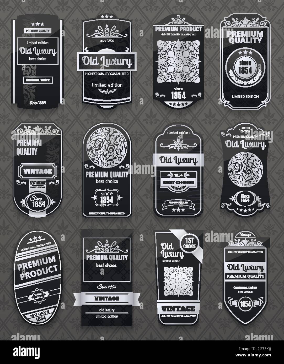 Retro luxury labels set in black and white color isolated on gray ...
