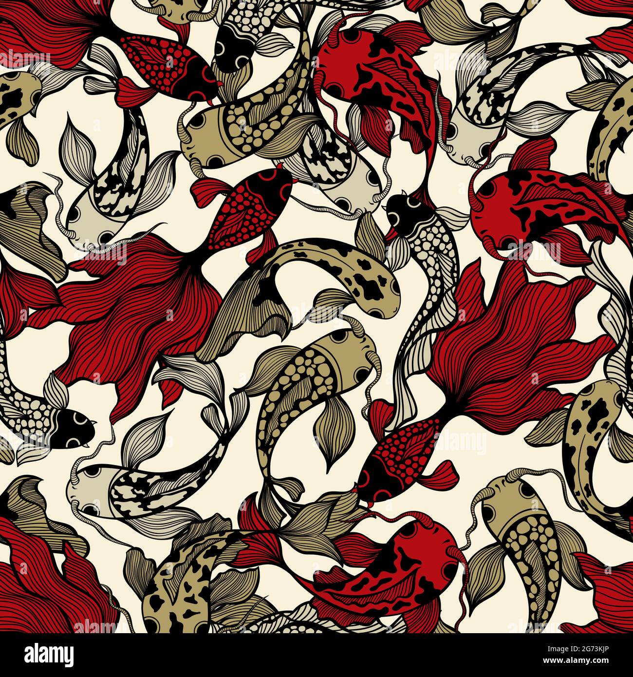 Modern Japanese Koi Fish Vector Seamless Pattern for Fabric Textile ...