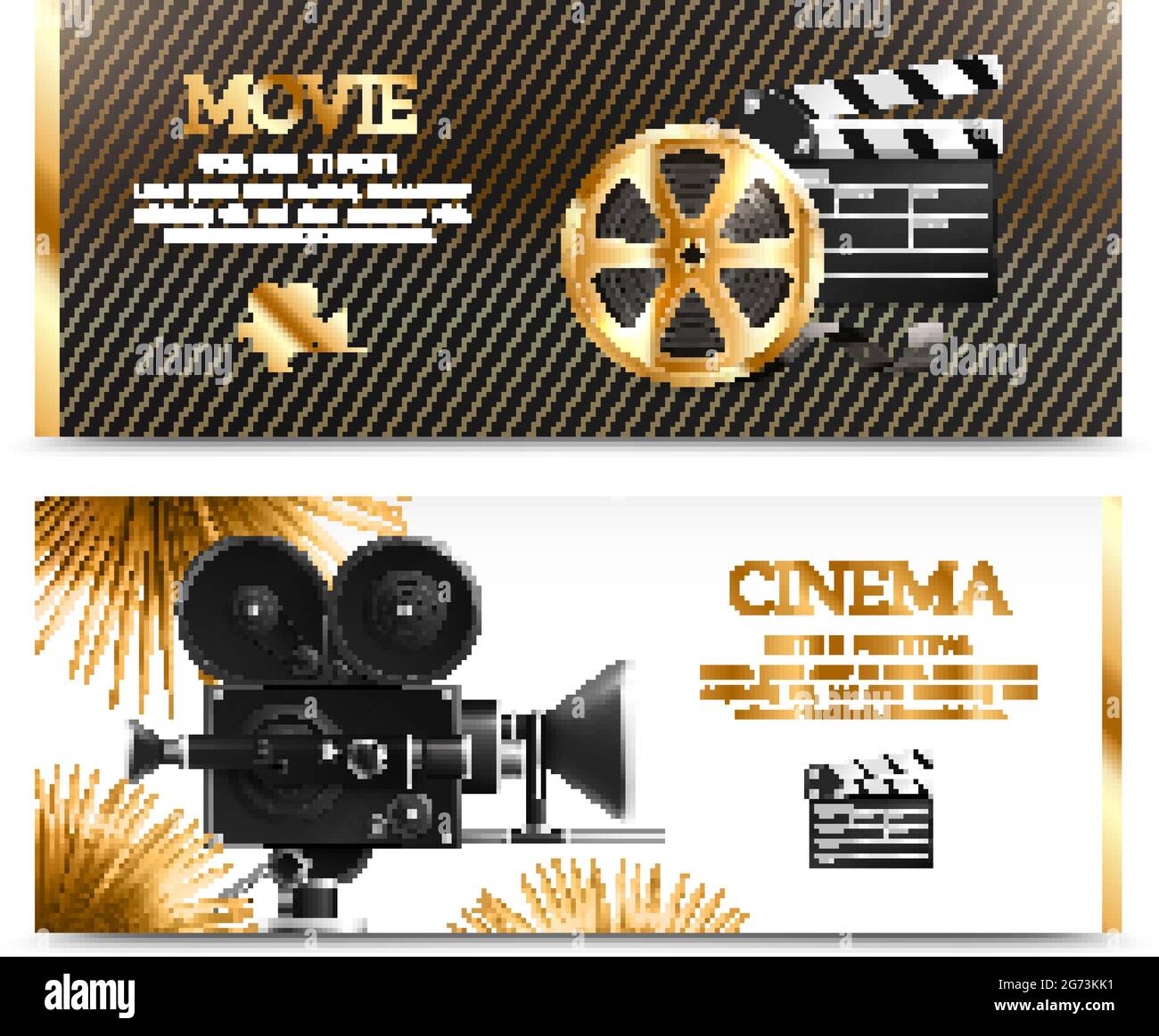 Cinema film production realistic horizontal banners collection with ...