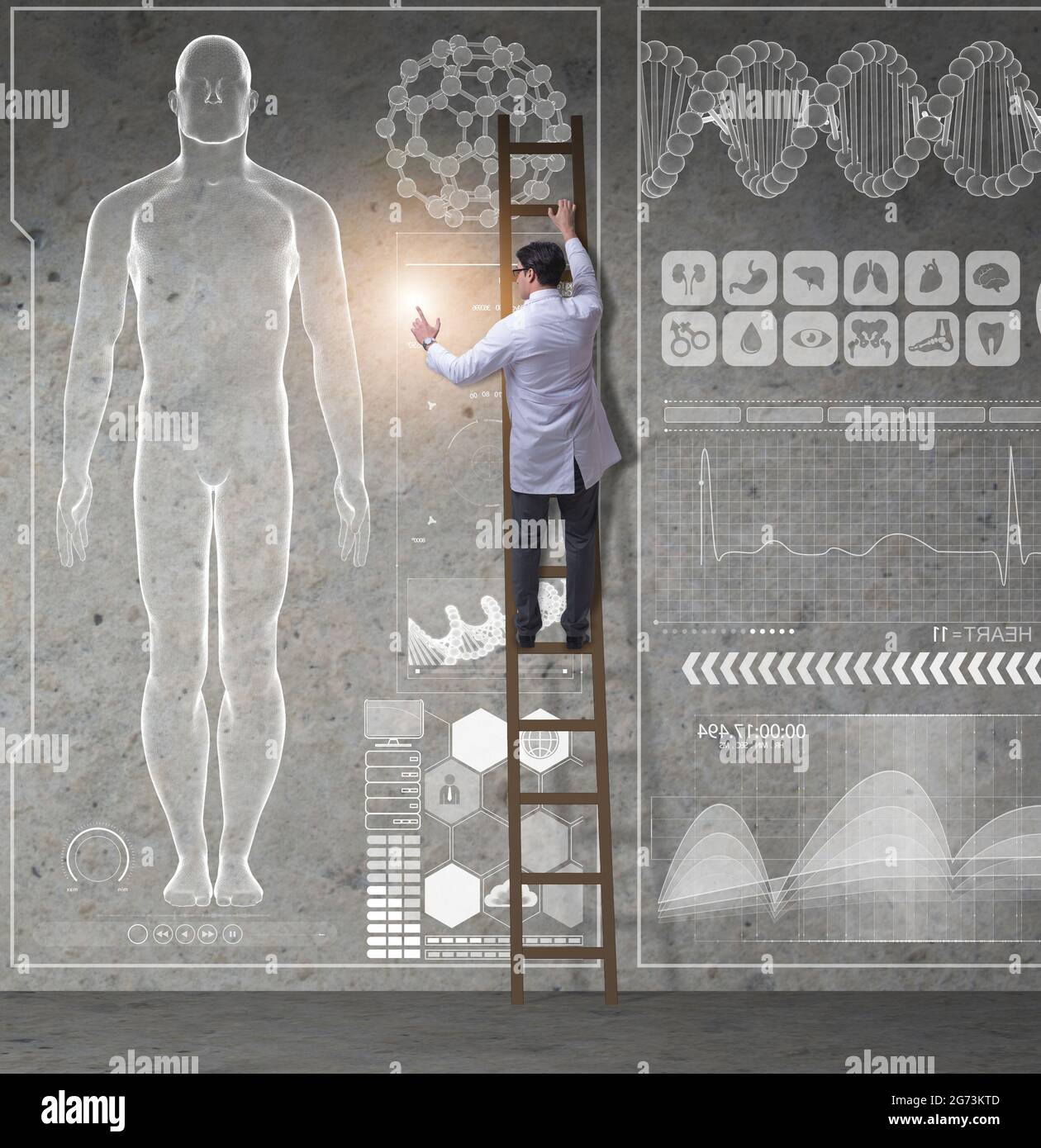 The male doctor climbing ladder in medical concept Stock Photo - Alamy