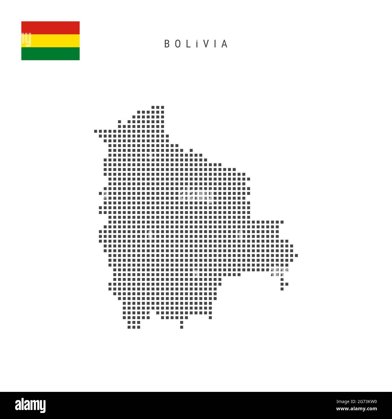 Square dots pattern map of Bolivia. Bolivian dotted pixel map with national flag isolated on ...