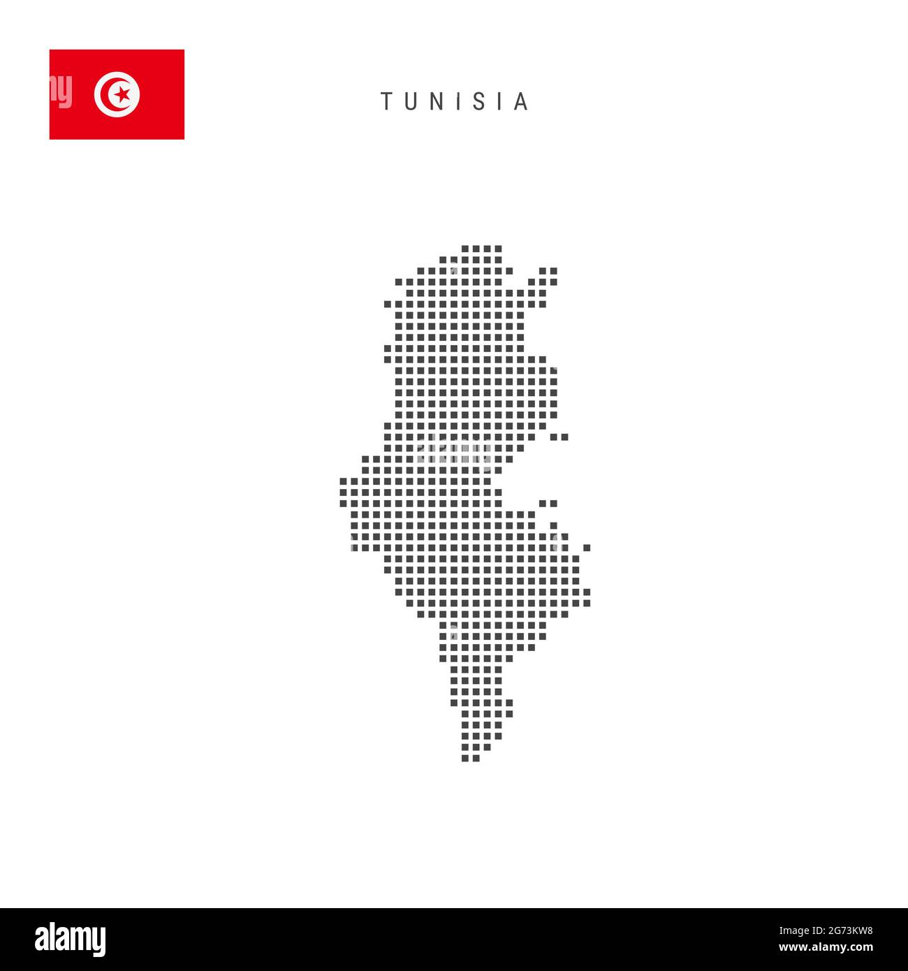 Square dots pattern map of Tunisia. Tunisian dotted pixel map with national flag isolated on ...