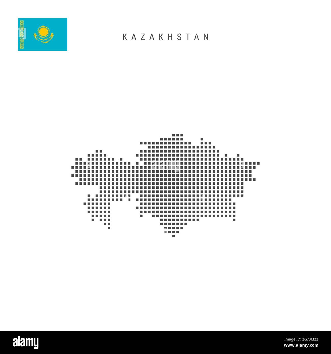 Square dots pattern map of Kazakhstan. Kazakh dotted pixel map with national flag isolated on ...