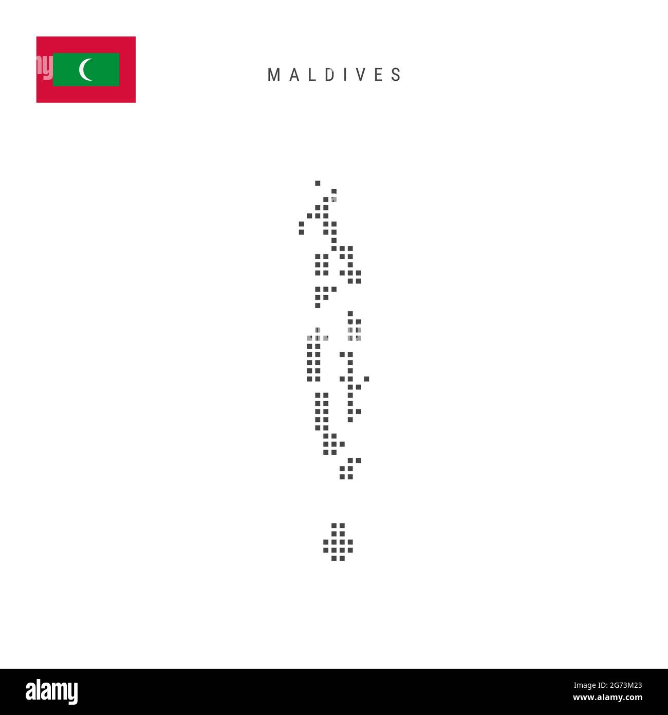 Square dots pattern map of Maldives. Maldivian dotted pixel map with national flag isolated on ...