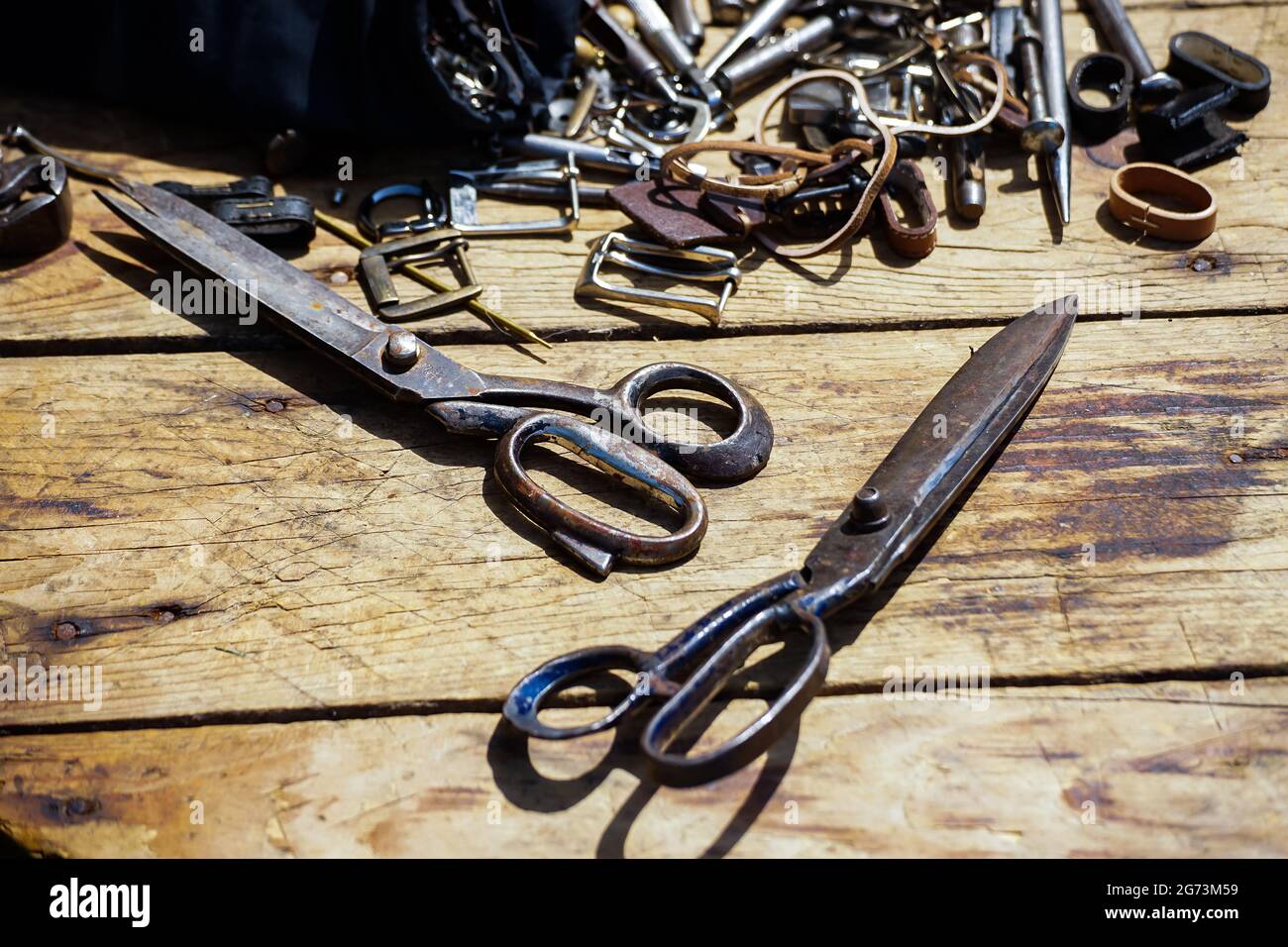 Bucharest, Romania - June 24, 2021: The leather tools of a traditional ...