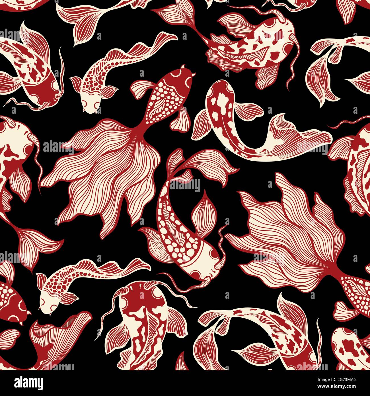 Japanese Koi Fish Vector Seamless Pattern on Black for Fabric Textile ...
