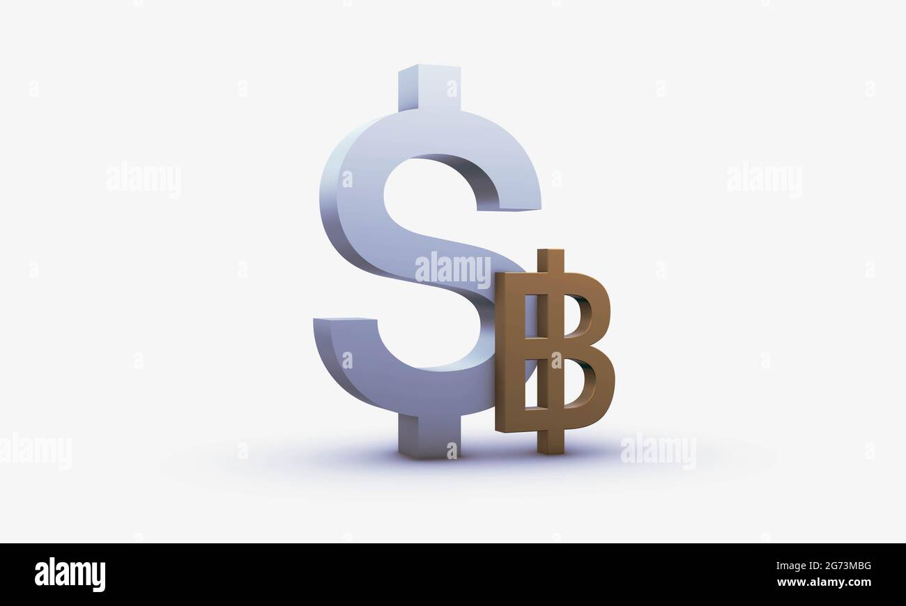 Exchange rating of Dollar and Thai baht Isolated on a White Background ...