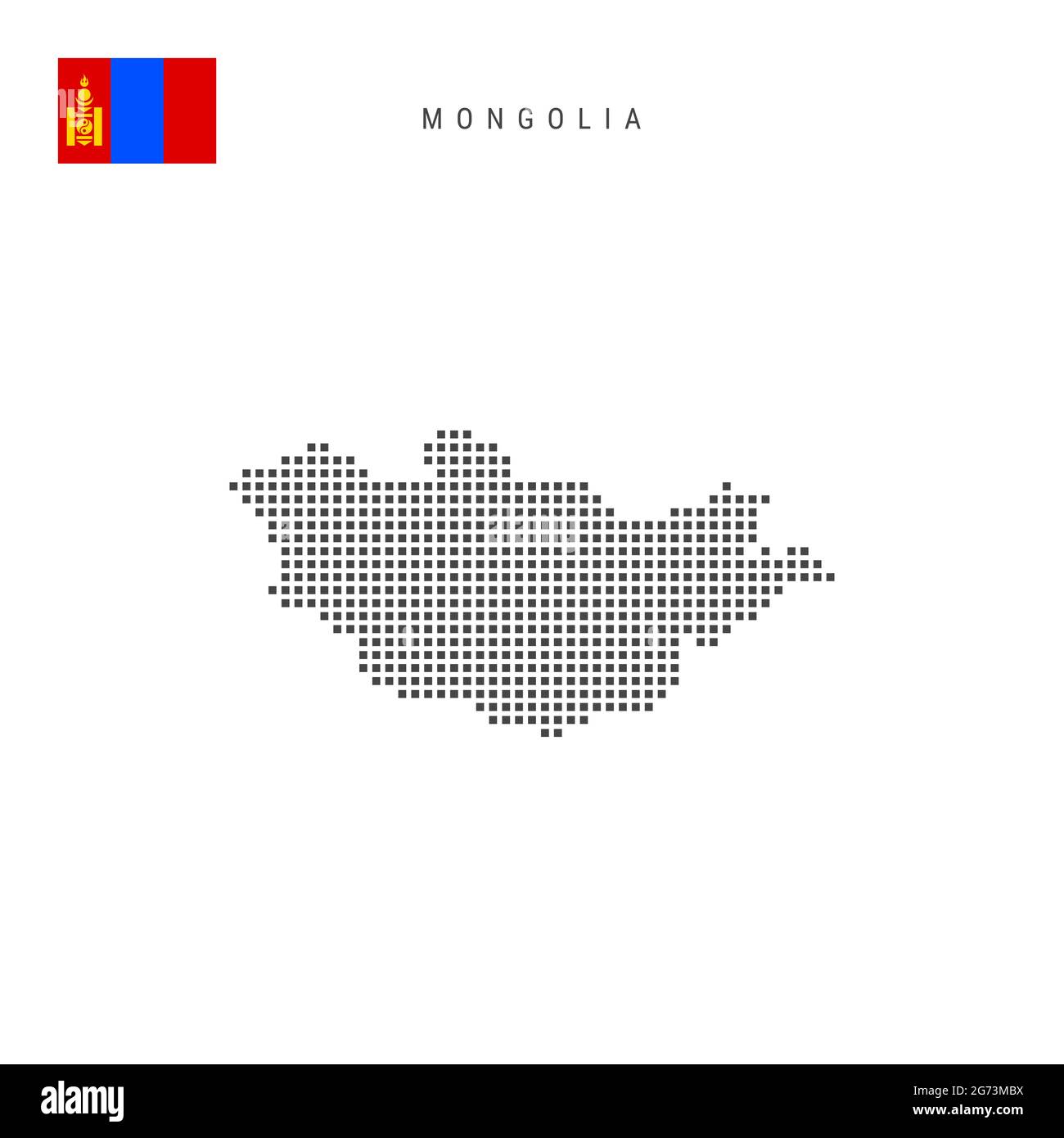Square dots pattern map of Mongolia. Mongolian dotted pixel map with national flag isolated on ...
