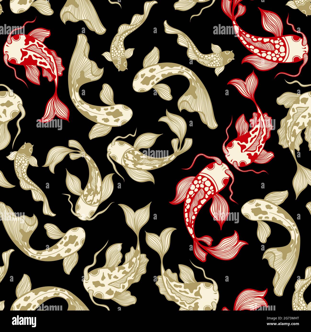 Japanese Koi Fish Vector Seamless Pattern on Black for Fabric Textile ...