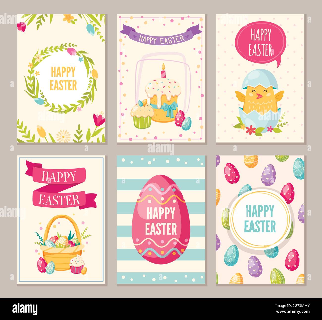 Easter cartoon banners set with happy Easter symbols isolated vector ...