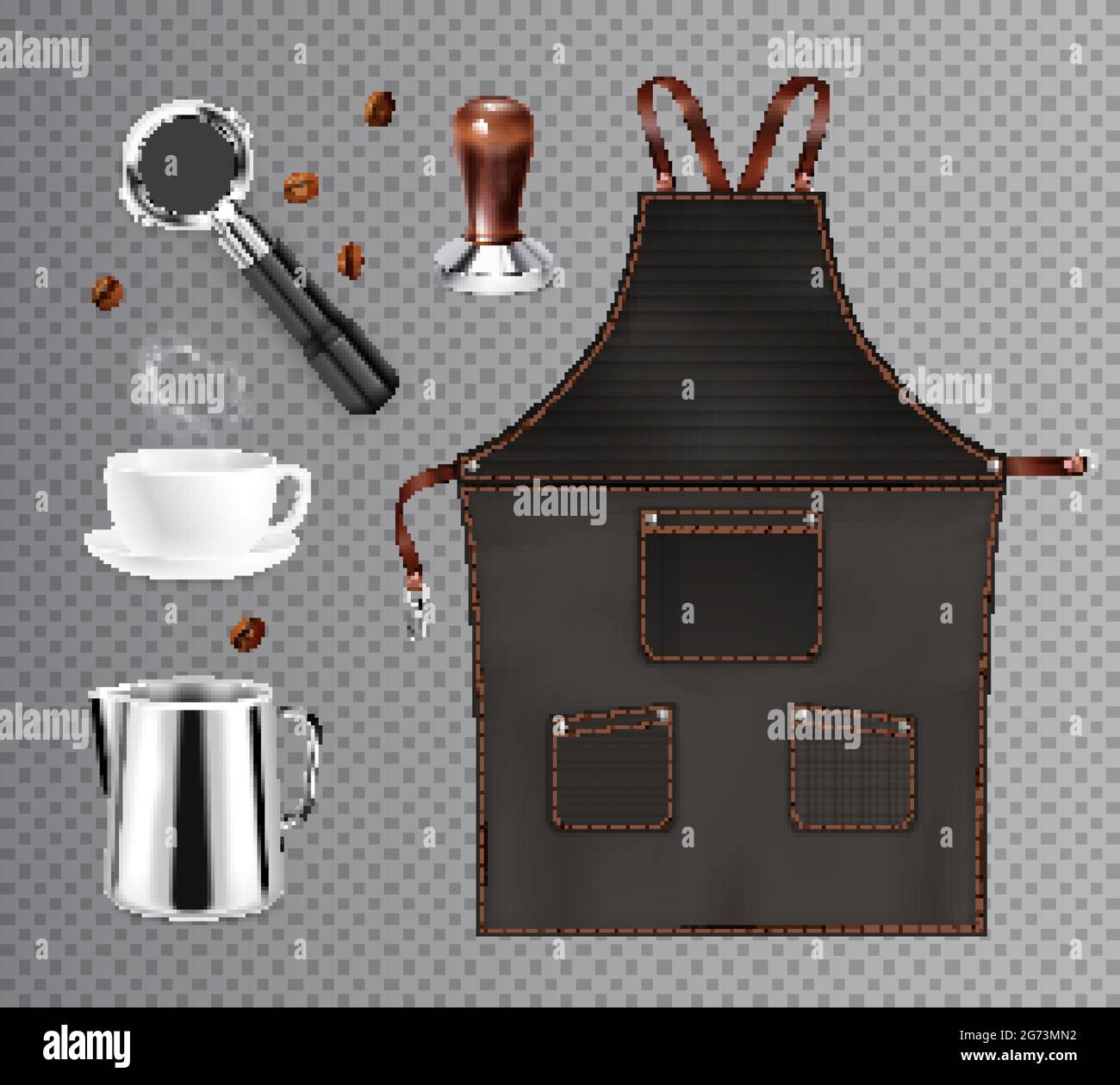 Barista coffee equipment realistic transparent set with isolated images ...