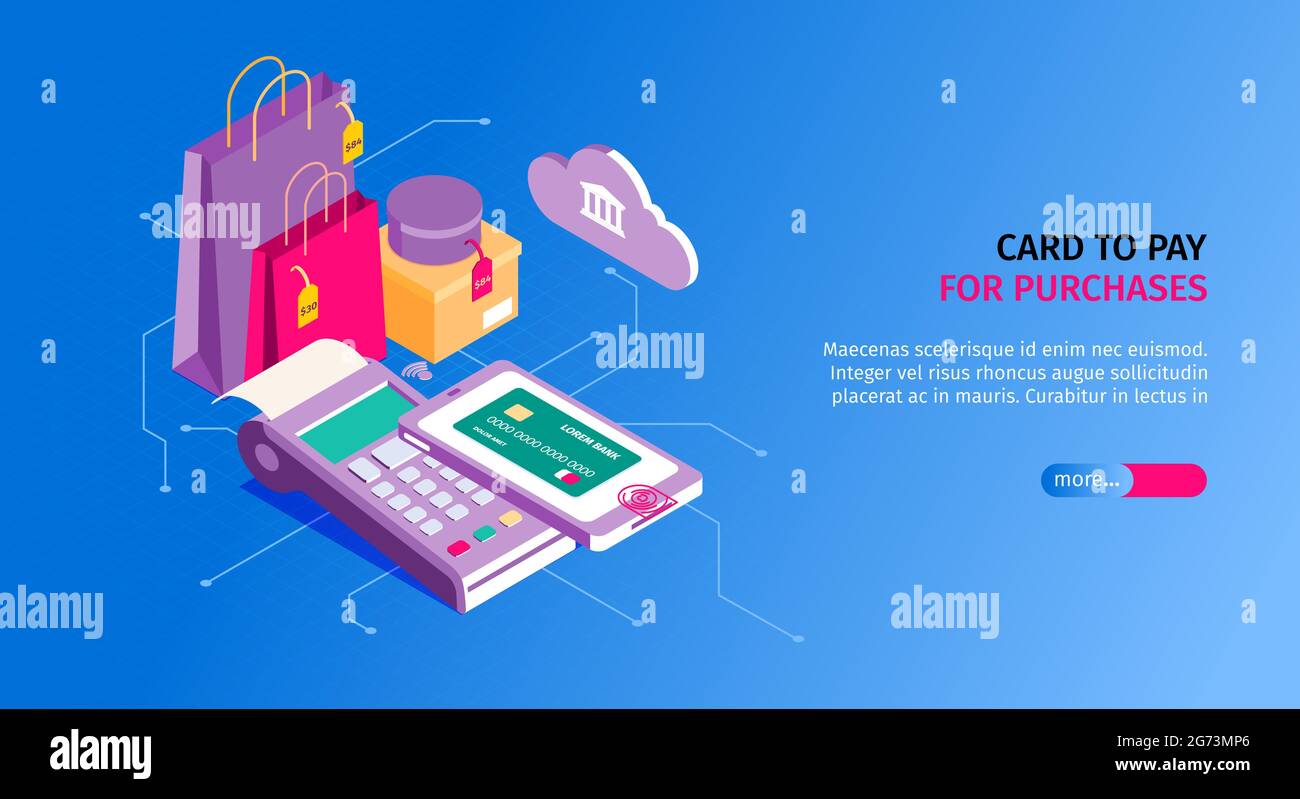 Online banking poster with card and purchase symbols isometric vector ...