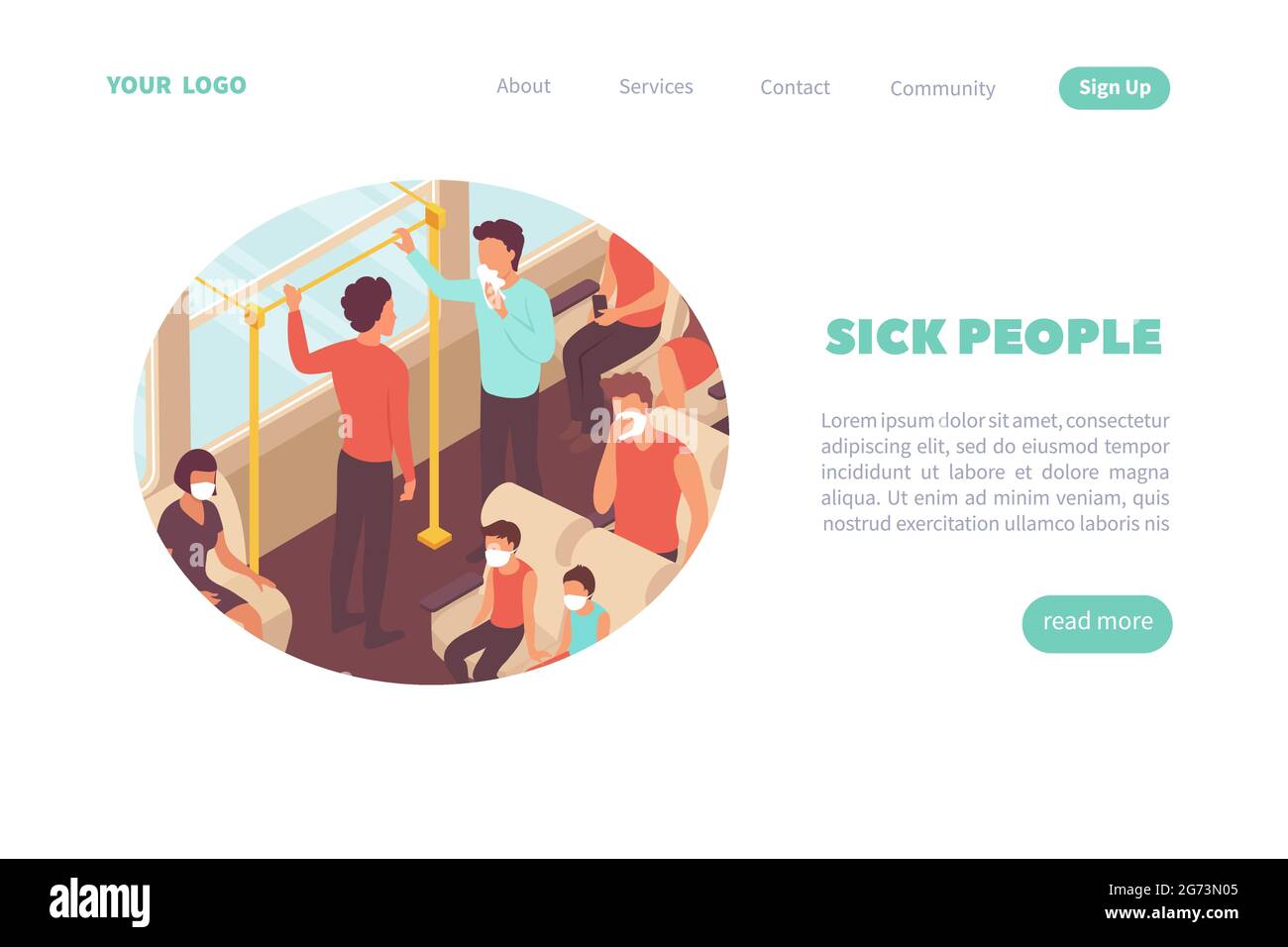 Sick people web page isometric website background with circle ...