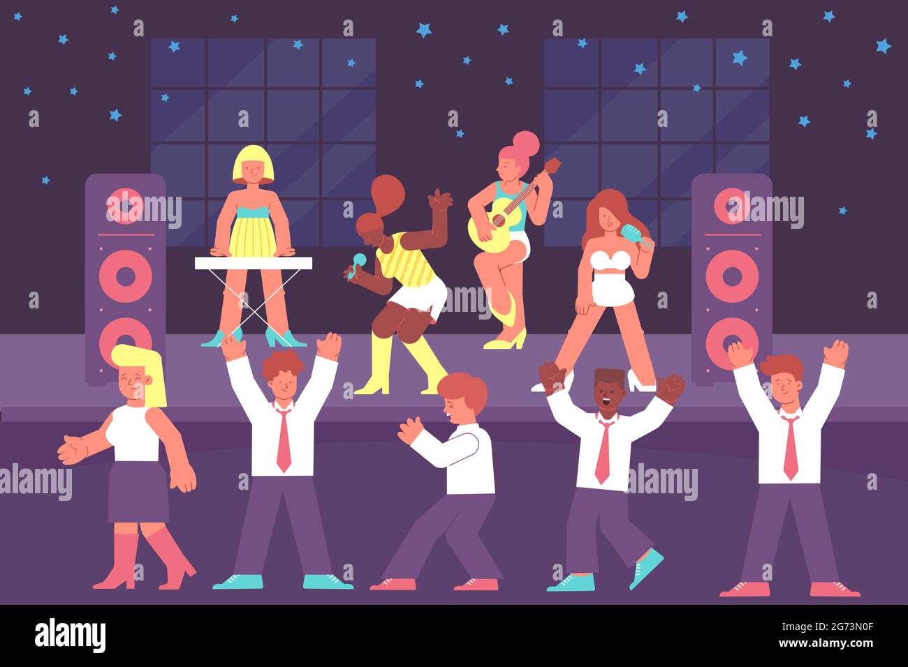 Corporate party composition with flat characters of office employees ...