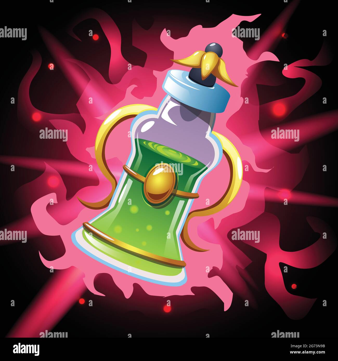 Colored magic potion poison bottle composition with golden glass and ...