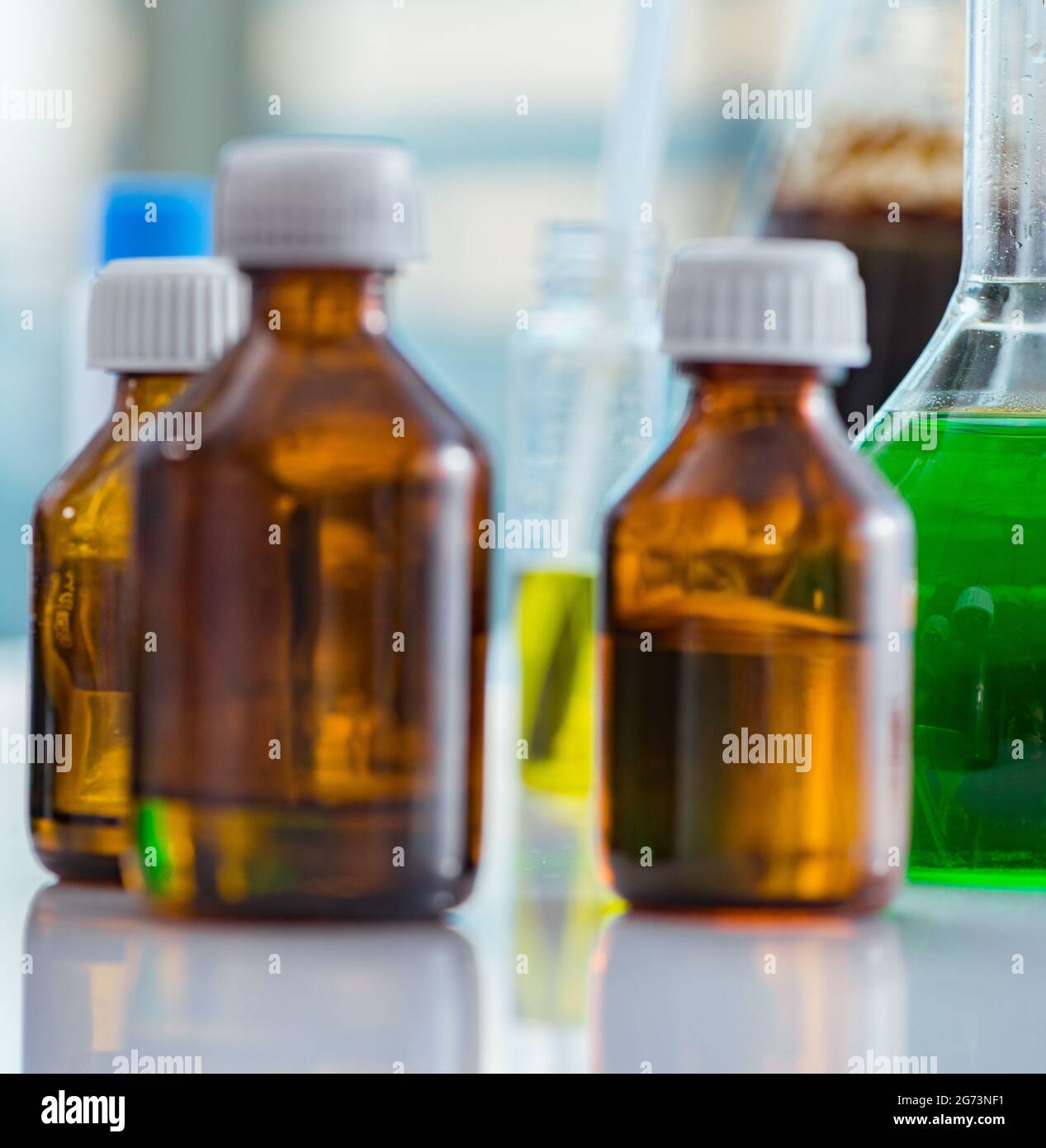 The various chemical solutions in the lab Stock Photo - Alamy