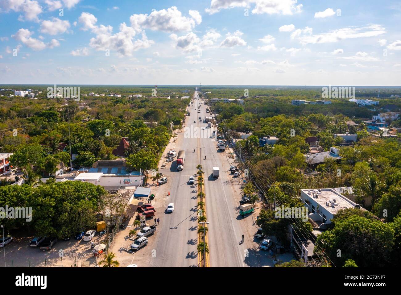 Aerial view of the Tulum town from above. Small Mexican village Stock ...