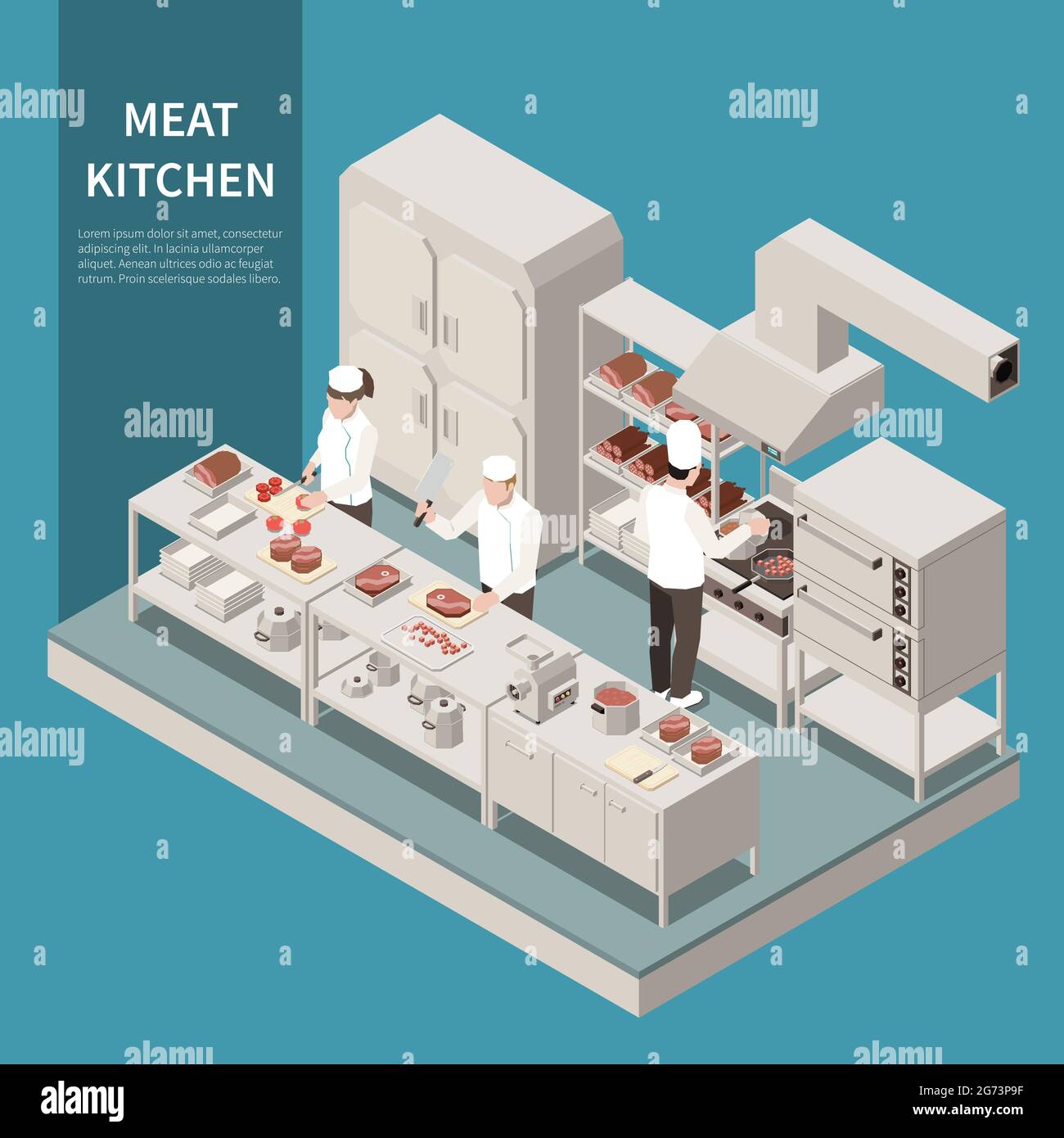 Industrial kitchen equipment isometric composition with professional ...