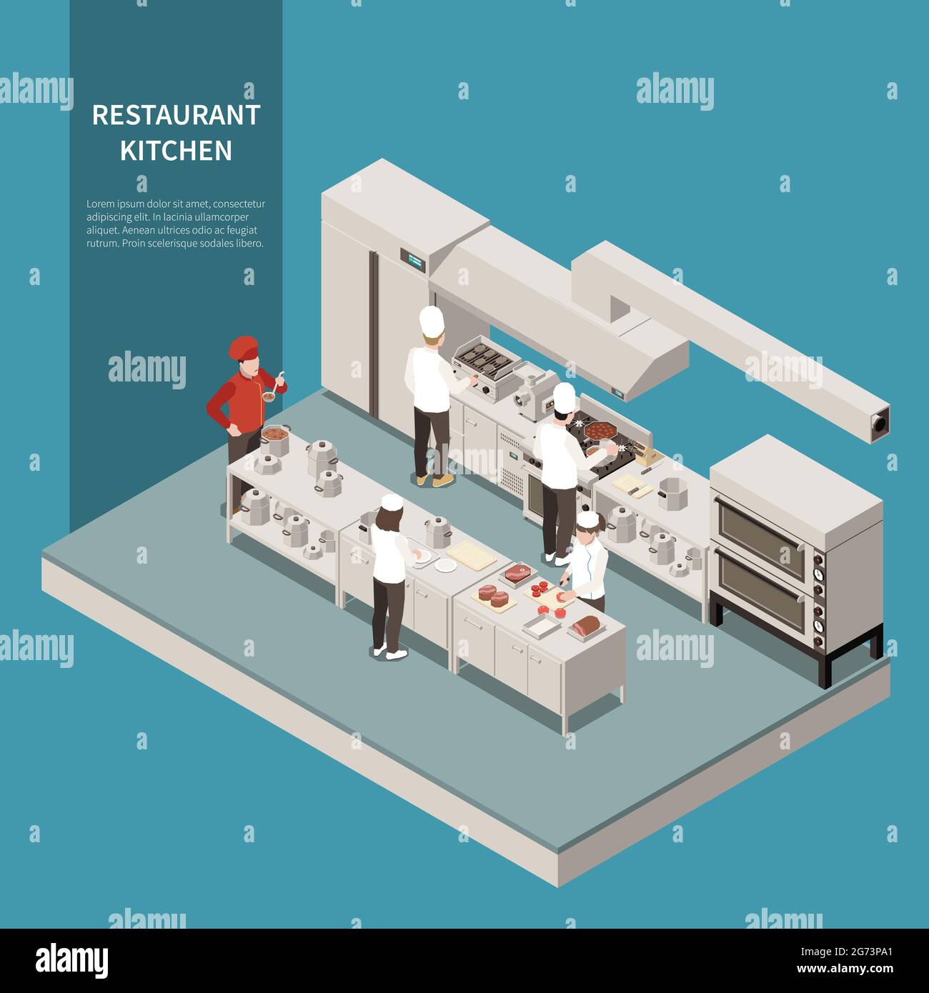 Restaurant professional kitchen isometric composition with industrial ...