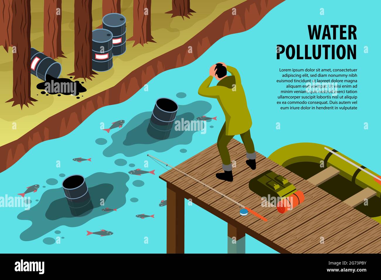 Isometric environmental pollution horizontal background with editable ...