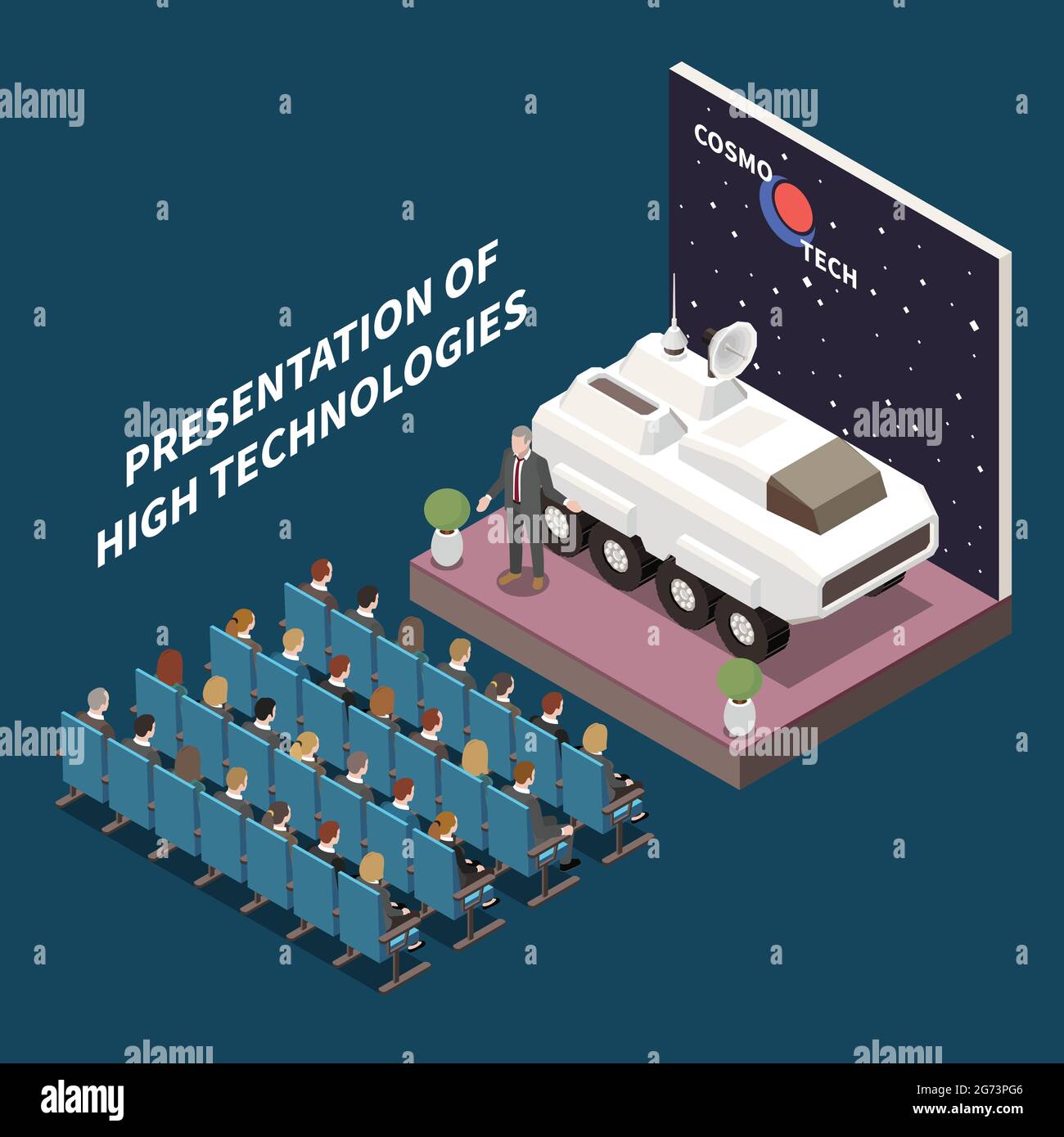 Modern conference hall high technologies presentation isometric ...
