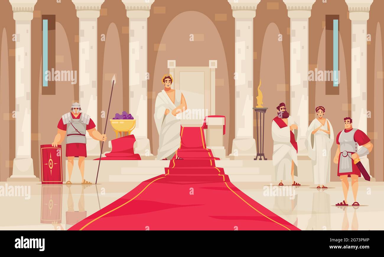 Emperor and his throne in ancient rome castle cartoon vector ...