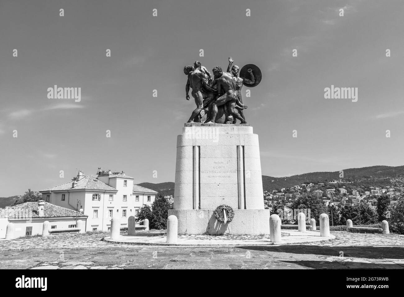 Grayscale of San Giusto Castle statue in Trieste, Italy Stock Photo - Alamy