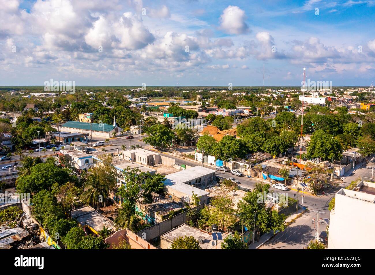 Aerial view of the Tulum town from above. Small Mexican village Stock ...