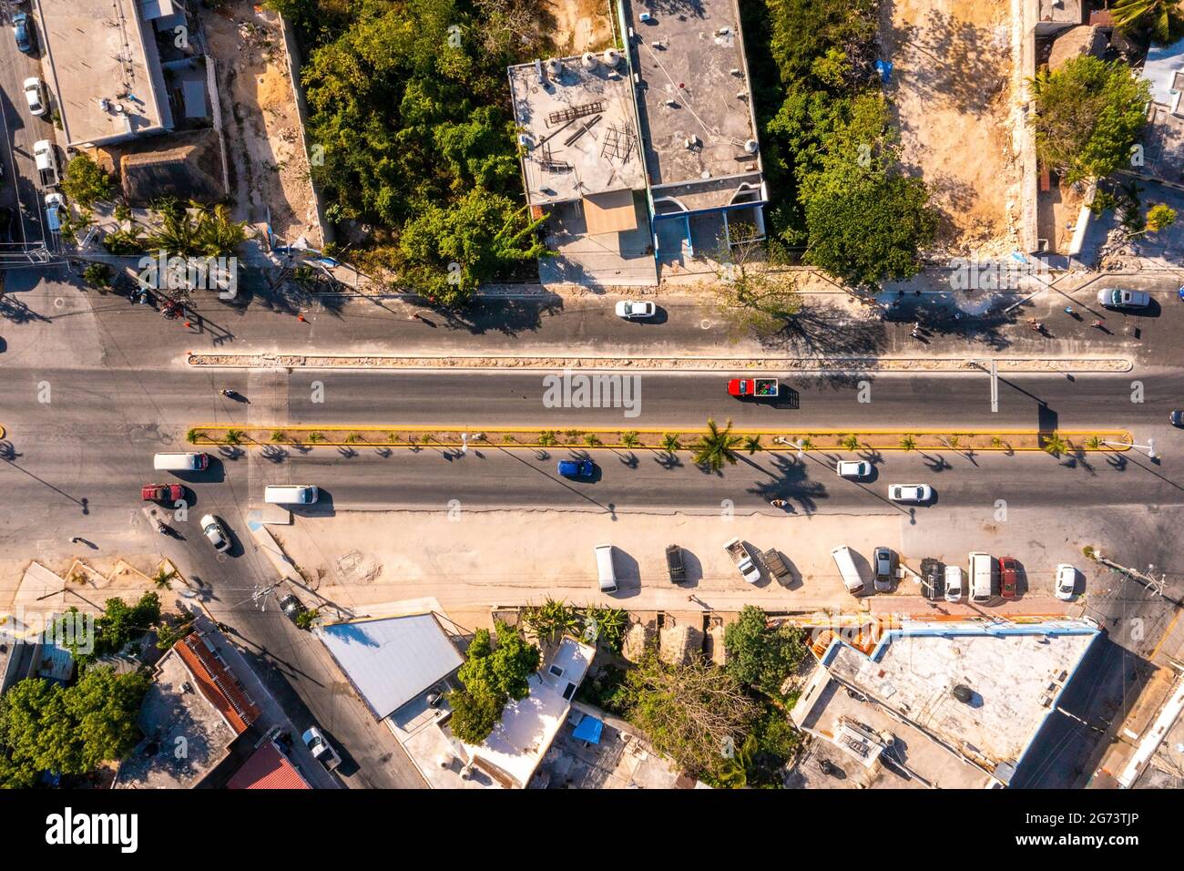 Aerial view of the Tulum town from above. Small Mexican village Stock ...